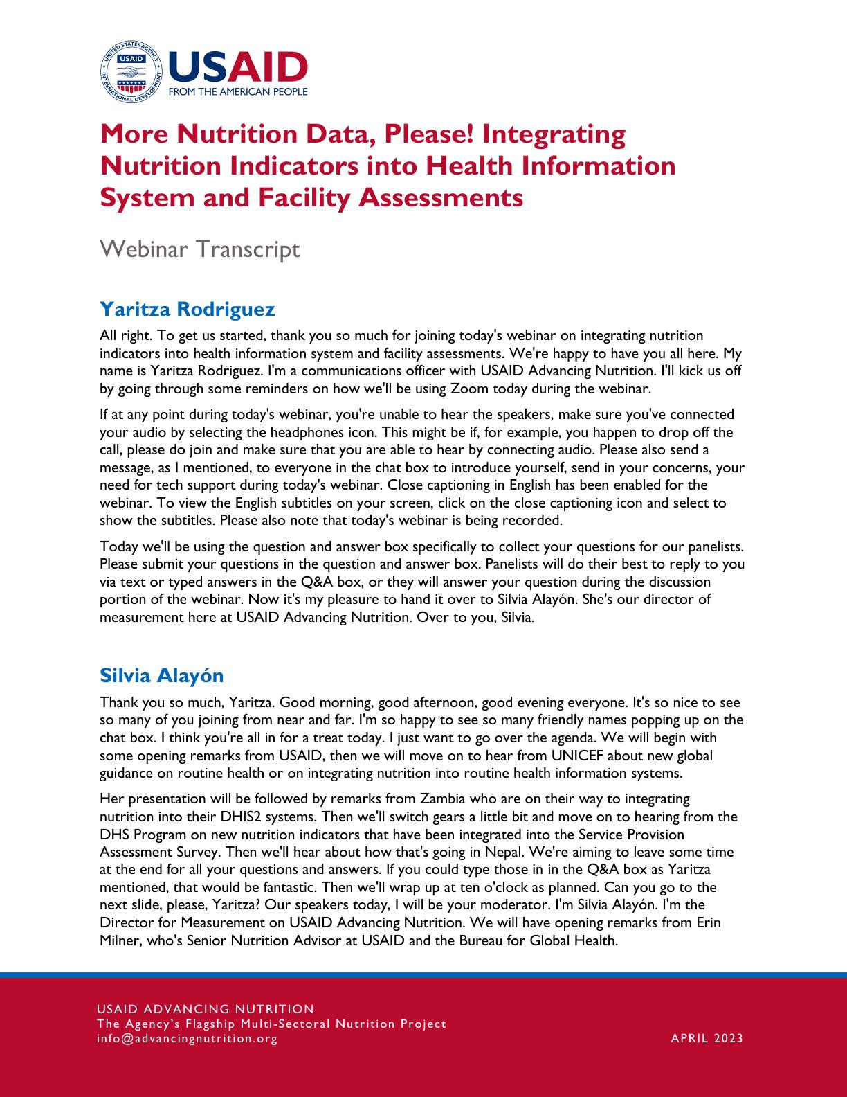 Integrating Nutrition Indicators into Health Information System and ...
