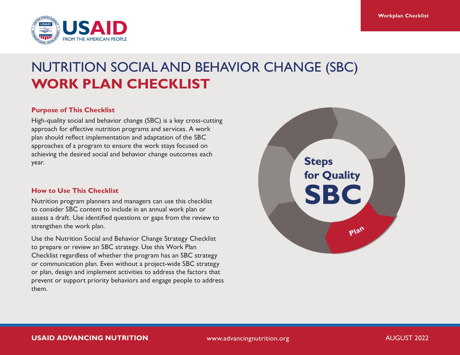 USAID Nutrition SBC Work Plan Checklist (2022) - DECfinder