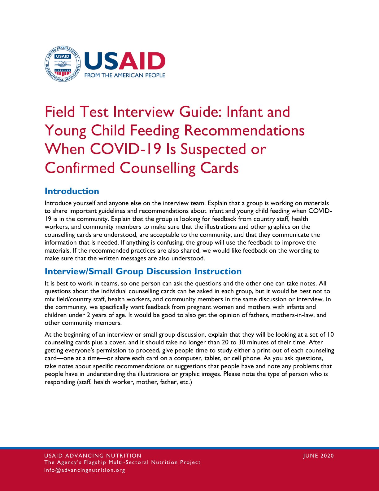 USAID Advancing Nutrition COVID-19 IYCF Field Test Instructions - DECfinder