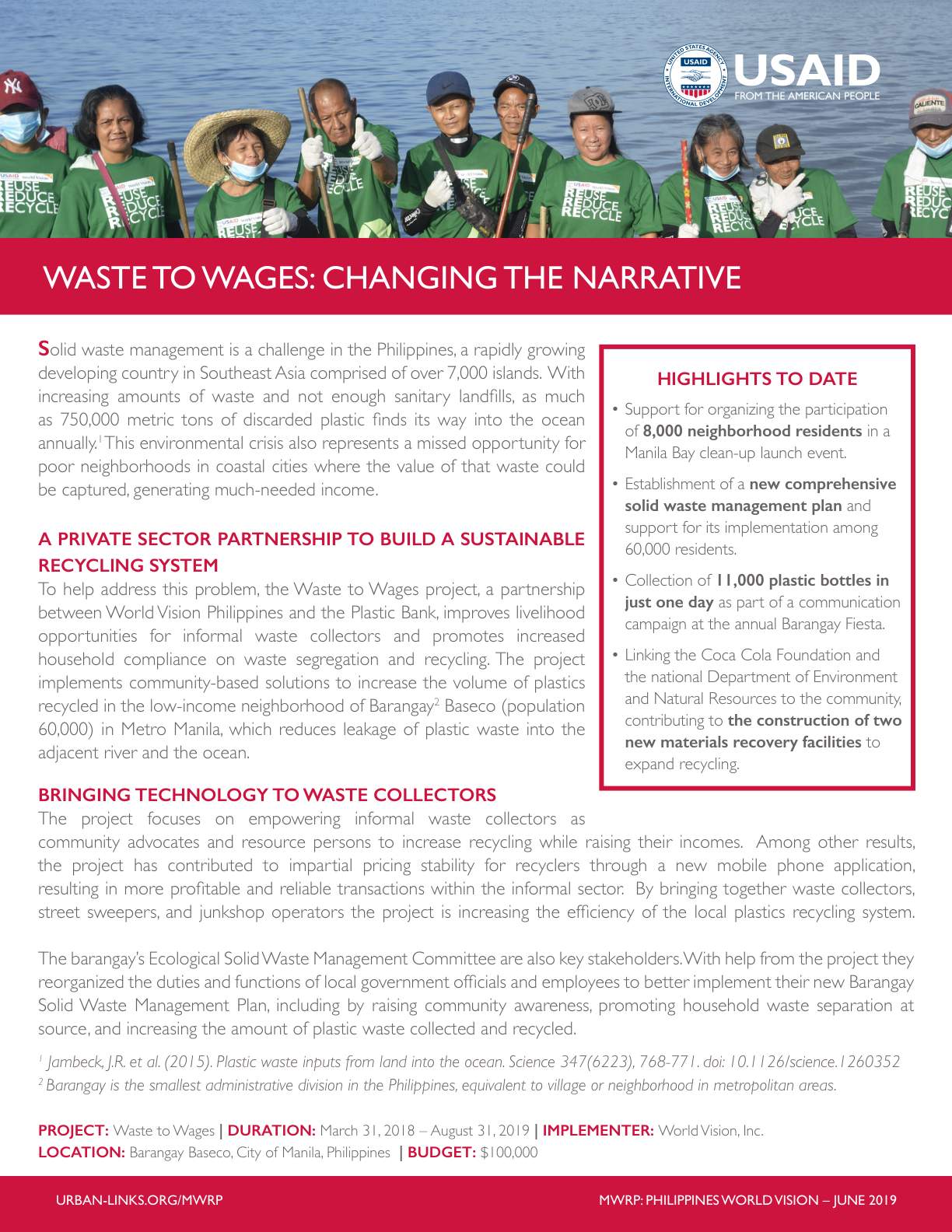Waste to Wages: A Philippine Partnership for Solid Waste Management and ...